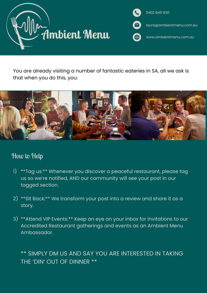 Food Blogger Information Pack - Ambient Menu