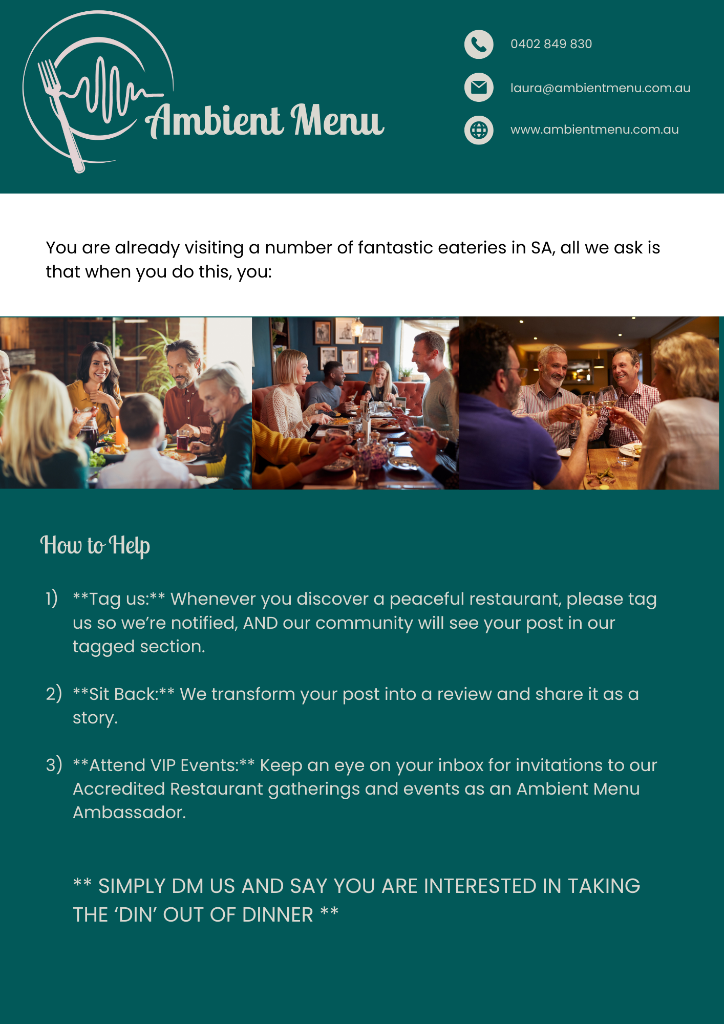 Food Blogger Information Pack - Ambient Menu